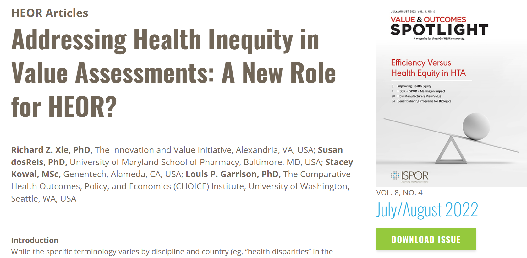 Addressing Health Inequity in Value Assessments: A New Role for HEOR ...