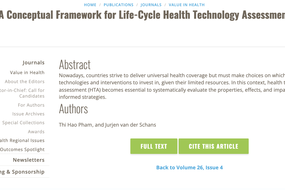 A Conceptual Framework for Life-Cycle Health Technology Assessment ...
